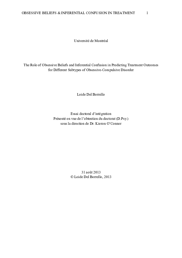 (PDF) The Role of Obsessive Beliefs and Inferential Confusion in ...