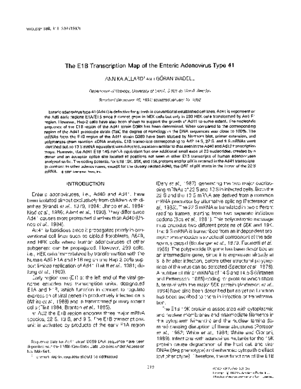 (PDF) The E1B transcription map of the enteric adenovirus type 41