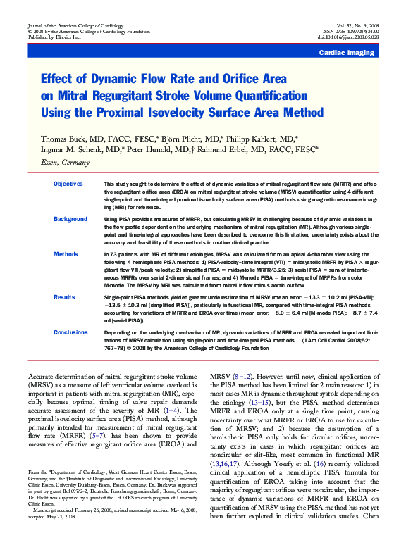 (PDF) Effect of Dynamic Flow Rate and Orifice Area on Mitral Regurgitant Stroke Volume ...