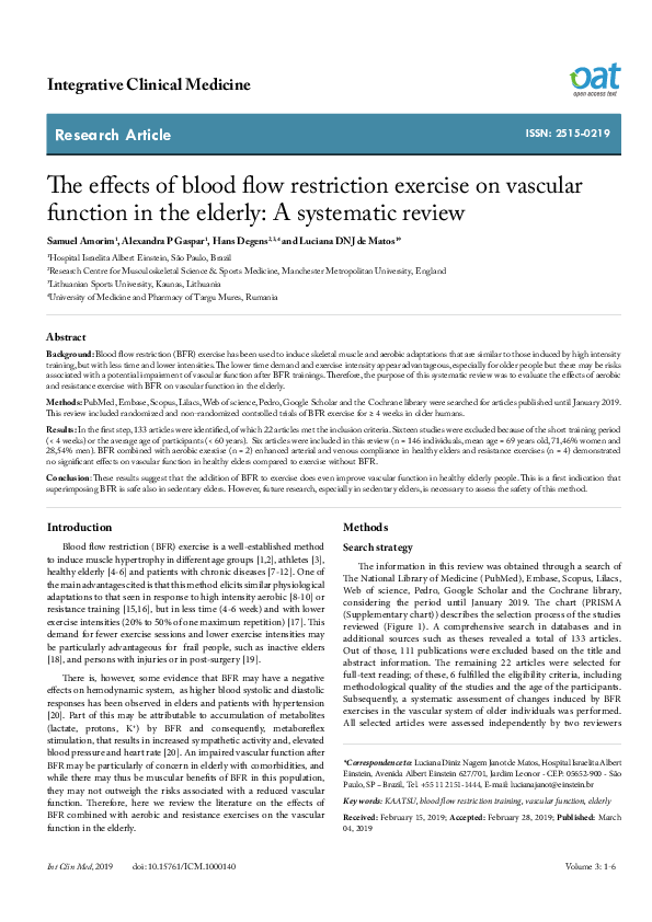 (PDF) The Effects of Upper- and Lower-body Blood Flow Restriction Exercise on Vascular Function