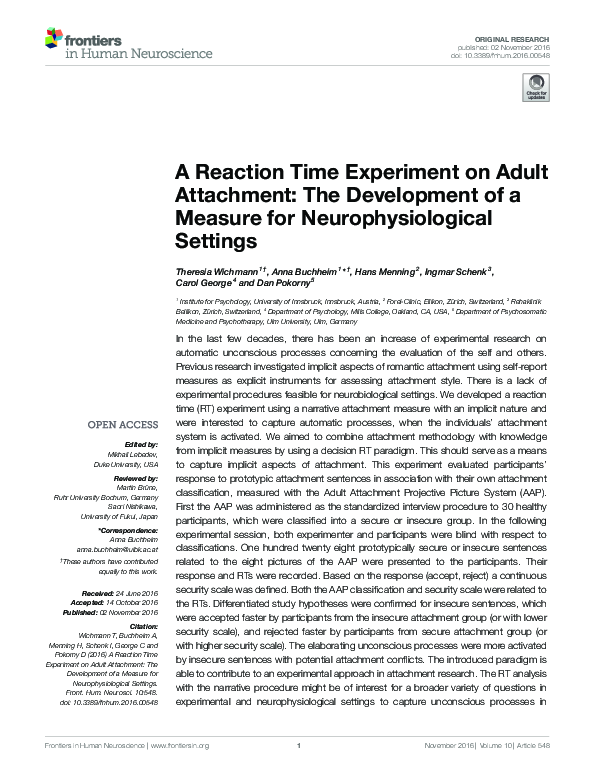 (PDF) A Reaction Time Experiment on Adult Attachment: The Development ...