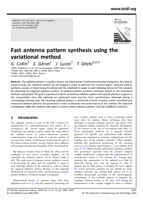 (PDF) Fast antenna pattern synthesis using the variational method