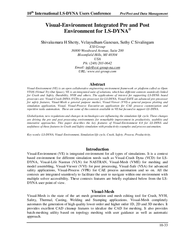 (PDF) Visual-Environment Integrated Pre and Post Environment for LS_DYNA