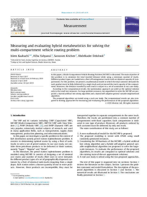 Pdf Measuring And Evaluating Hybrid Metaheuristics For Solving The Multi Compartment Vehicle