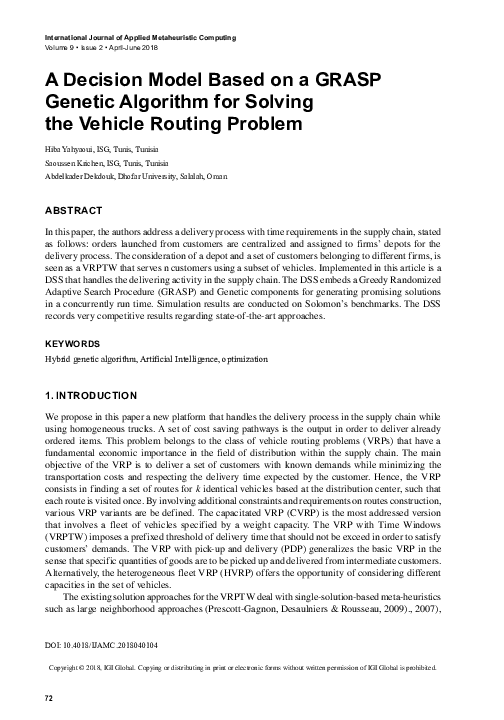 Pdf A Decision Model Based On A Grasp Genetic Algorithm For Solving