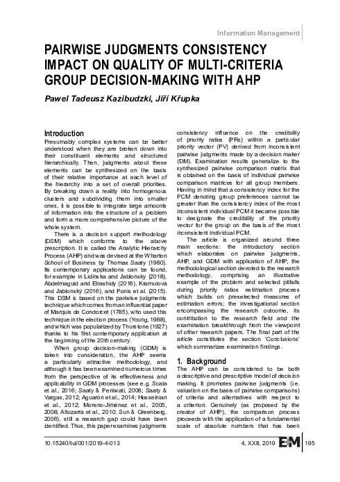(PDF) Pairwise judgments consistency impact on quality of multi-criteria group decision-making ...