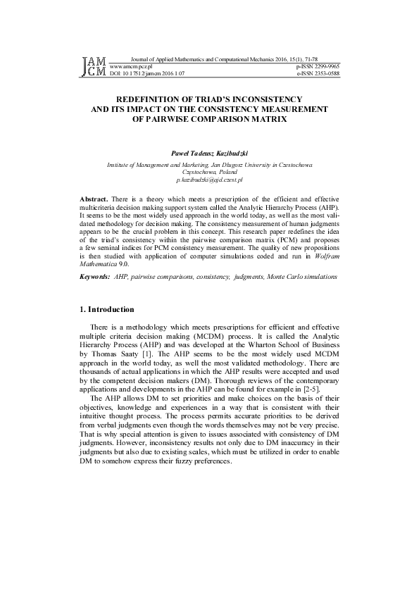 Pdf Redefinition Of Triad S Inconsistency And Its Impact On The Consistency Measurement Of