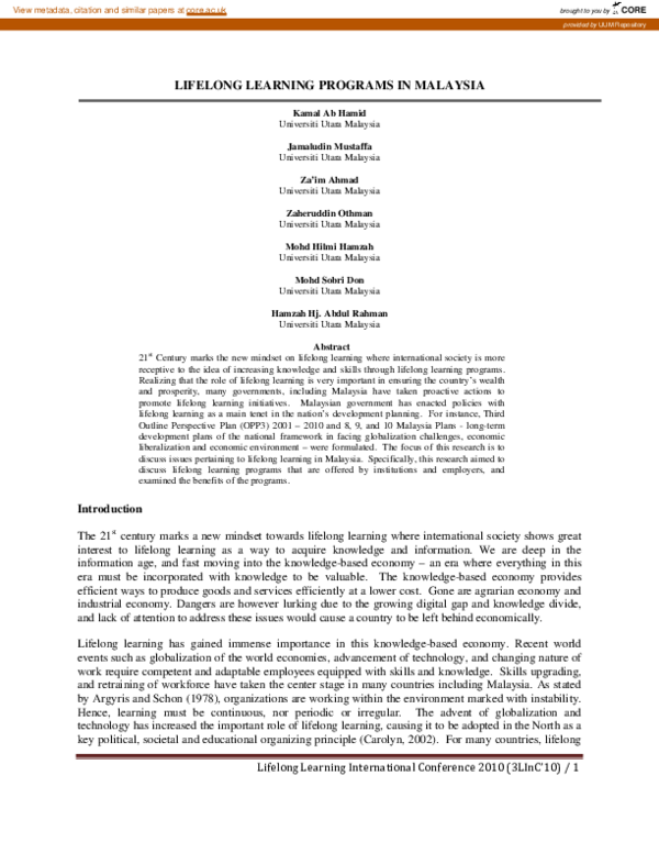 (PDF) Lifelong learning programs in Malaysia