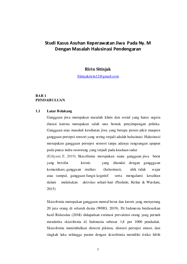 (PDF) Studi Kasus Asuhan Keperawatan Jiwa Pada Ny. M Dengan Masalah Halusinasi Pendengaran