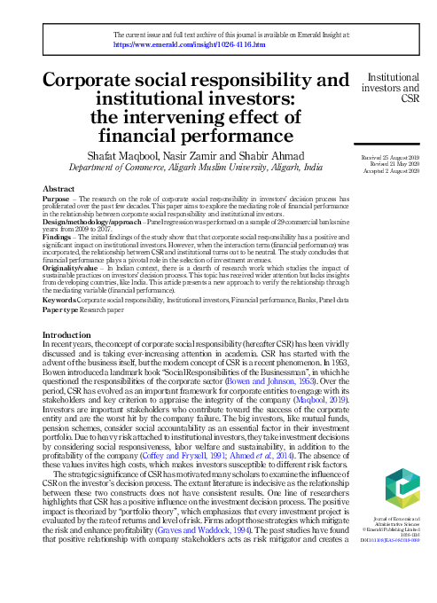 (PDF) Corporate Social Responsibility and Institutional Investment: A ...