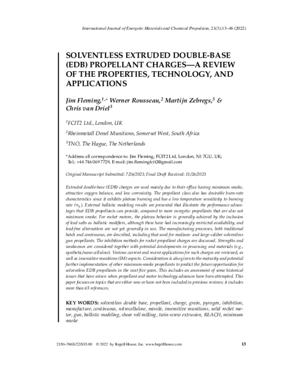 (PDF) Solventless Extruded Double-Base (Edb) Propellant Charges—A ...