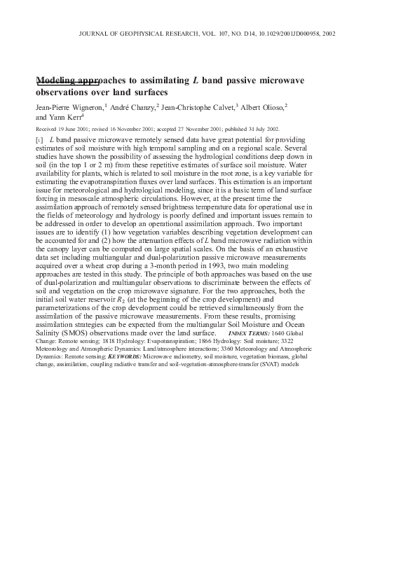 (PDF) Soil moisture retrieval from space: the Soil Moisture and Ocean Salinity (SMOS) mission