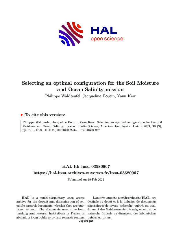 (PDF) Selecting an optimal configuration for the Soil Moisture and Ocean Salinity mission