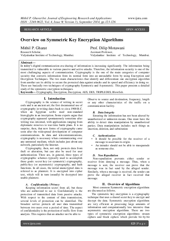 (PDF) Overview on Symmetric Key Encryption Algorithms
