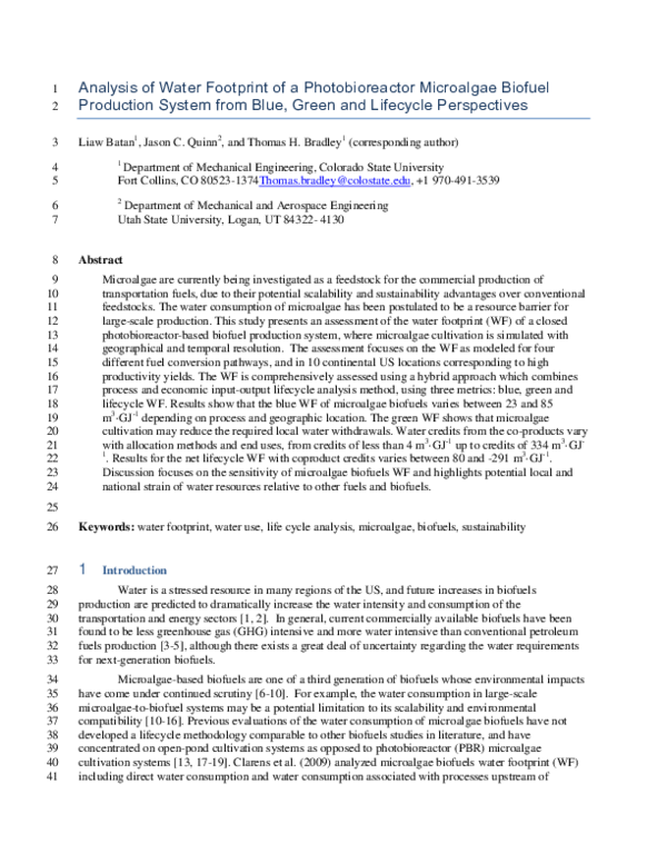 (PDF) Water Footprint of Microalgae Biofuel Production Systems
