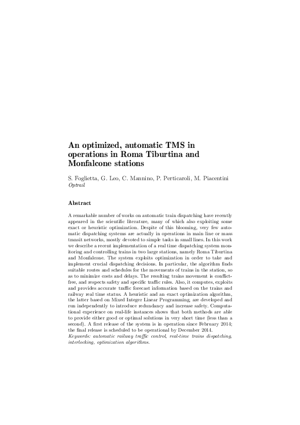 (PDF) An optimized, automatic TMS in operations in Roma Tiburtina and Monfalcone stations ...