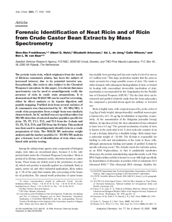 (PDF) Forensic Identification of Neat Ricin and of Ricin from Crude ...