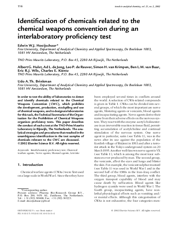 (PDF) Identification of chemicals related to the chemical weapons ...