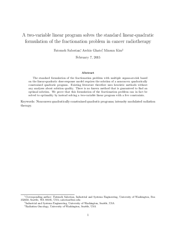 Pdf A Two Variable Linear Program Solves The Standard Linearquadratic Formulation Of The 