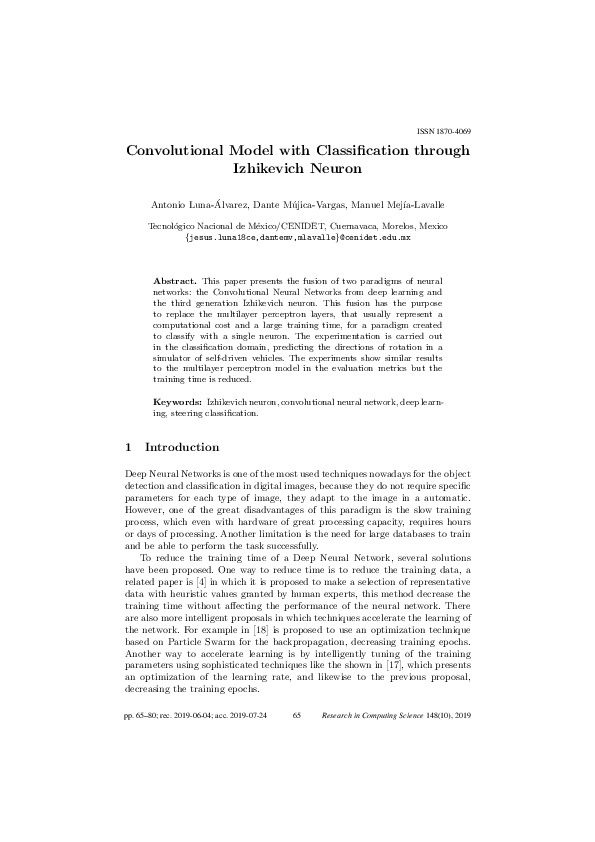(PDF) Convolutional Model with Classification through Izhikevich Neuron