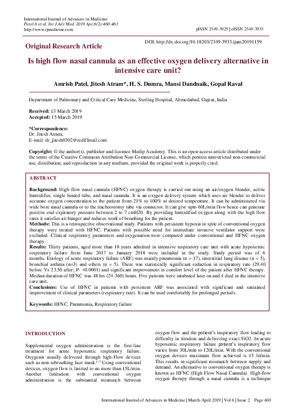 (PDF) Is high flow nasal cannula as an effective oxygen delivery ...