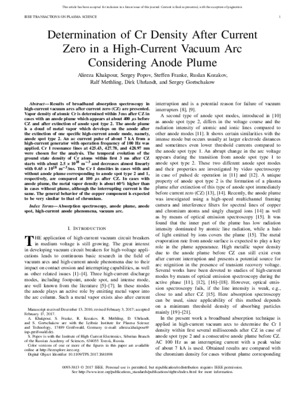 (PDF) Determination of Cr Density After Current Zero in a High-Current Vacuum Arc Considering ...