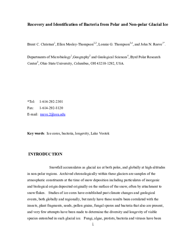 (PDF) Recovery and identification of bacteria from polar and nonpolar glacial ice
