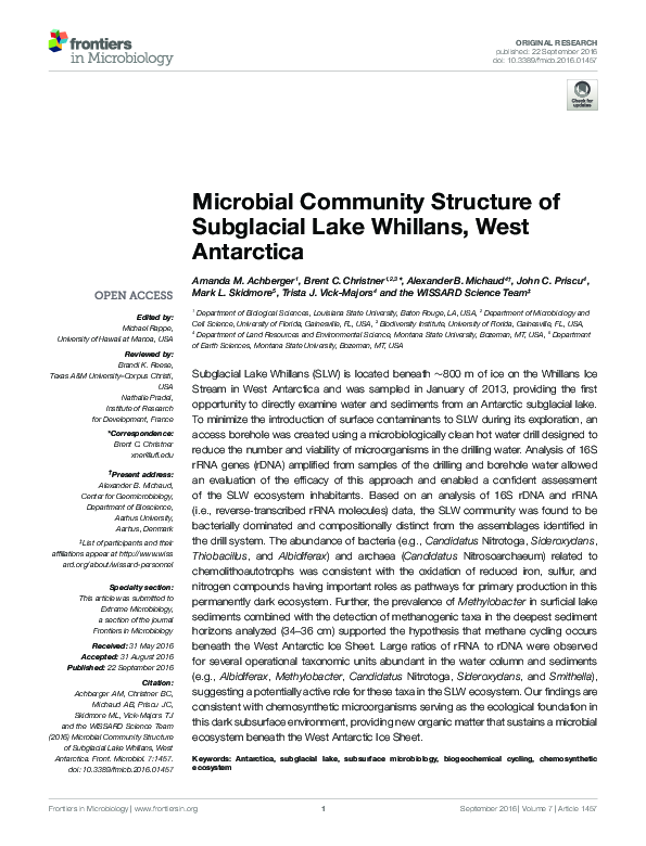 (PDF) Microbial Community Structure of Subglacial Lake Whillans, West ...