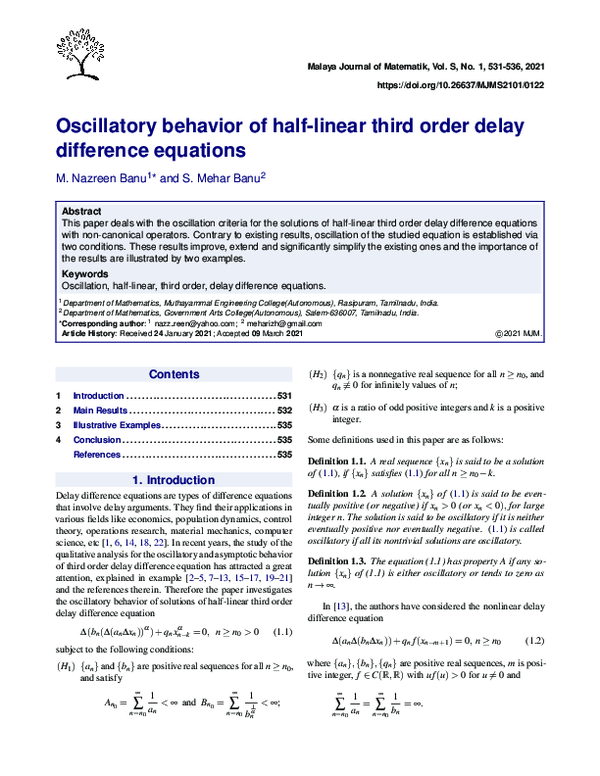 Pdf Oscillatory Behavior Of Half Linear Third Order Delay Difference Equations M Nazreen