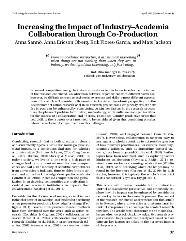 (PDF) Increasing the Impact of Industry–Academia Collaboration through Co-Production