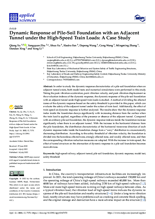 (PDF) Dynamic Response of Pile-Soil Foundation with an Adjacent Tunnel under the High-Speed ...