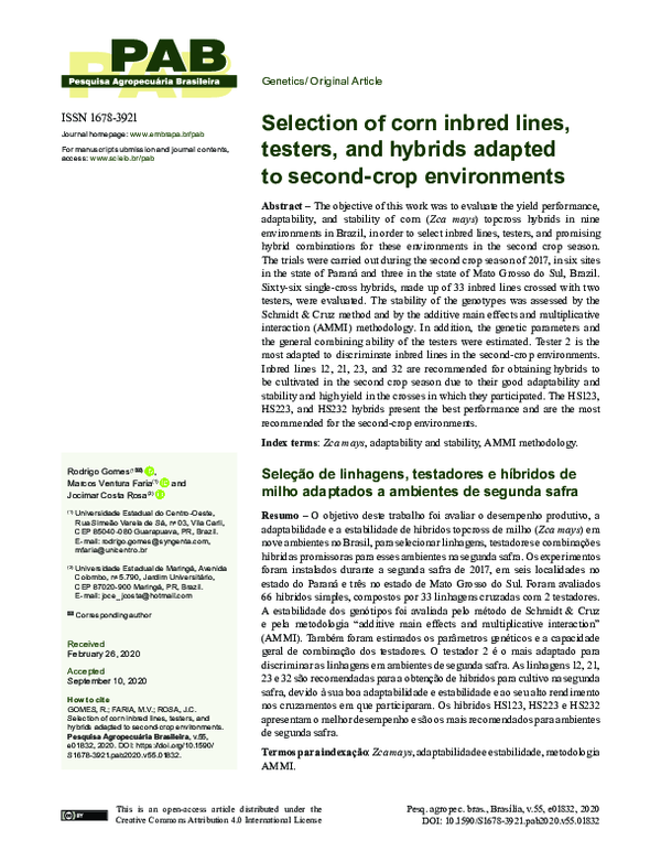 (PDF) Selection of corn inbred lines, testers, and hybrids adapted to ...