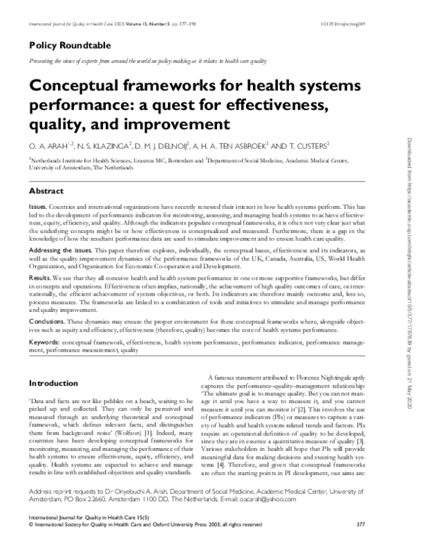 (PDF) Conceptual frameworks for health systems performance: a quest for effectiveness, quality ...