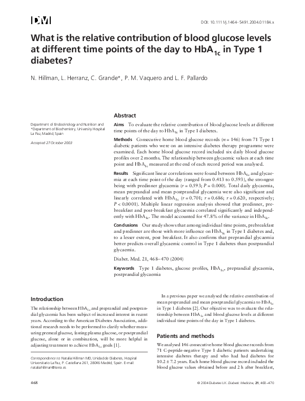 (PDF) What is the relative contribution of blood glucose levels at ...