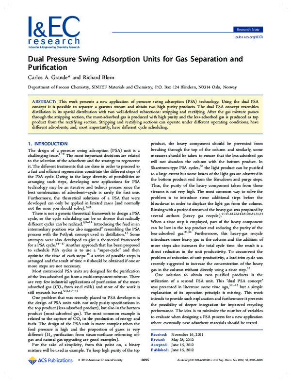 (PDF) Dual Pressure Swing Adsorption Units for Gas Separation and ...