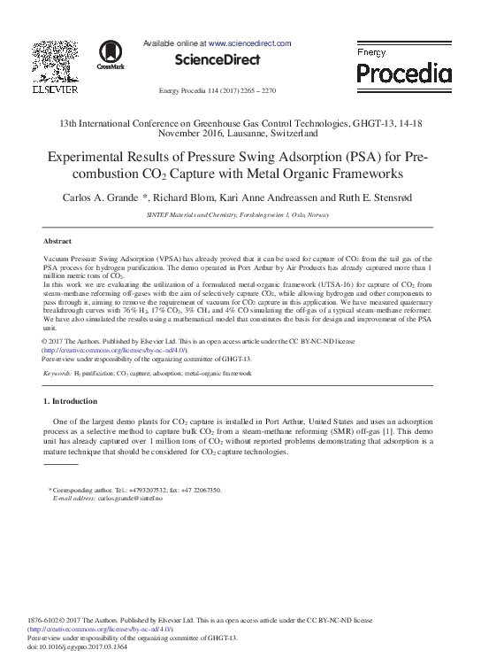 (PDF) Experimental Results of Pressure Swing Adsorption (PSA) for Pre ...