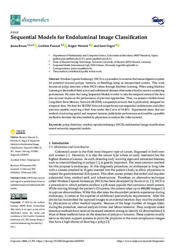 (PDF) Sequential Models for Endoluminal Image Classification | Hagen Wenzek - Academia.edu