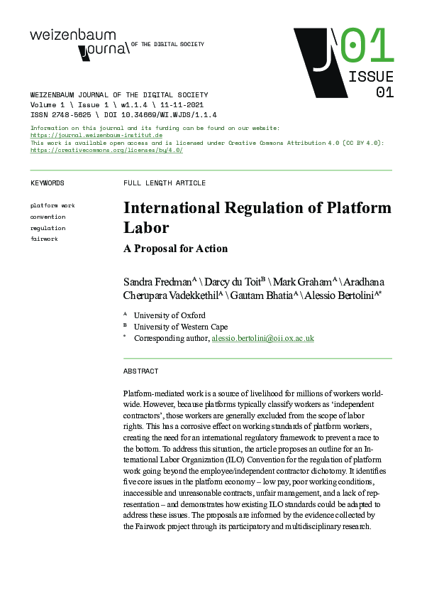 (PDF) International Regulation of Platform Labor: A Proposal for Action