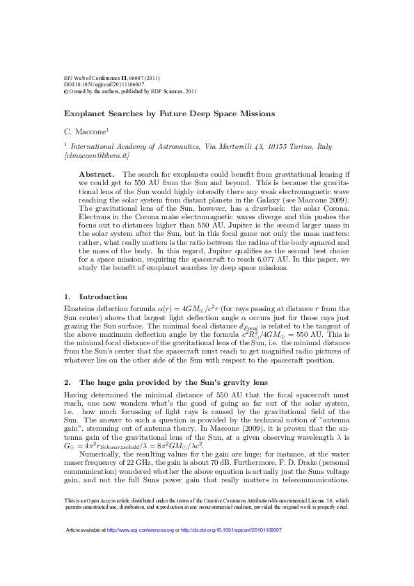 (PDF) Exoplanet Searches by Future Deep Space Missions