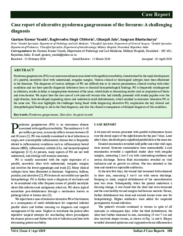 (PDF) Case Report of Ulcerative Pyoderma Gangrenosum of the Forearm: A Challenging Diagnosis