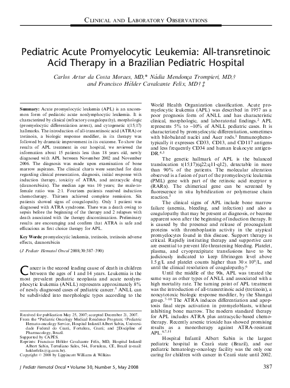 (PDF) Pediatric Acute Promyelocytic Leukemia: All-transretinoic Acid ...