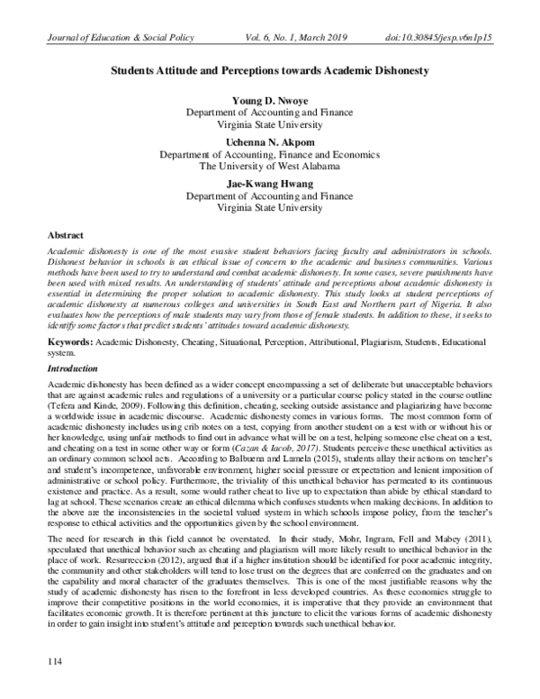 (PDF) Students Attitude and Perceptions towards Academic Dishonesty