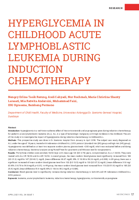 (PDF) Hyperglycemia in Childhood Acute Lymphoblastic Leukemia During Induction Chemotherapy