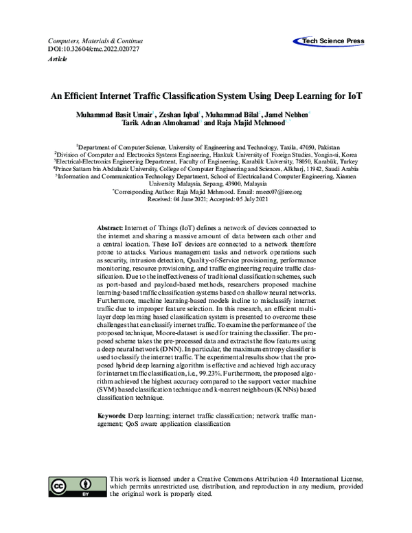 (PDF) An Efficient Internet Traffic Classification System Using Deep Learning for IoT