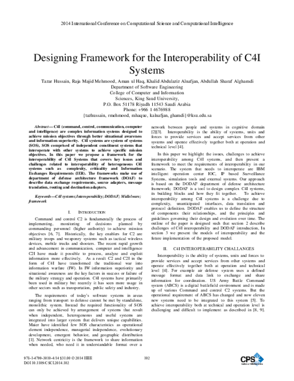 (PDF) Designing Framework for the Interoperability of C4I Systems