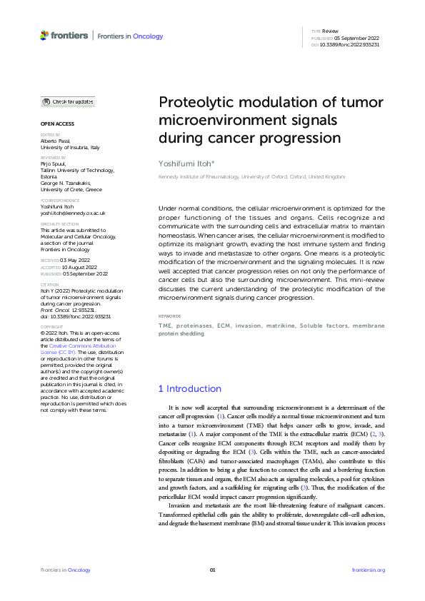 (PDF) Proteolytic modulation of tumor microenvironment signals during cancer progression