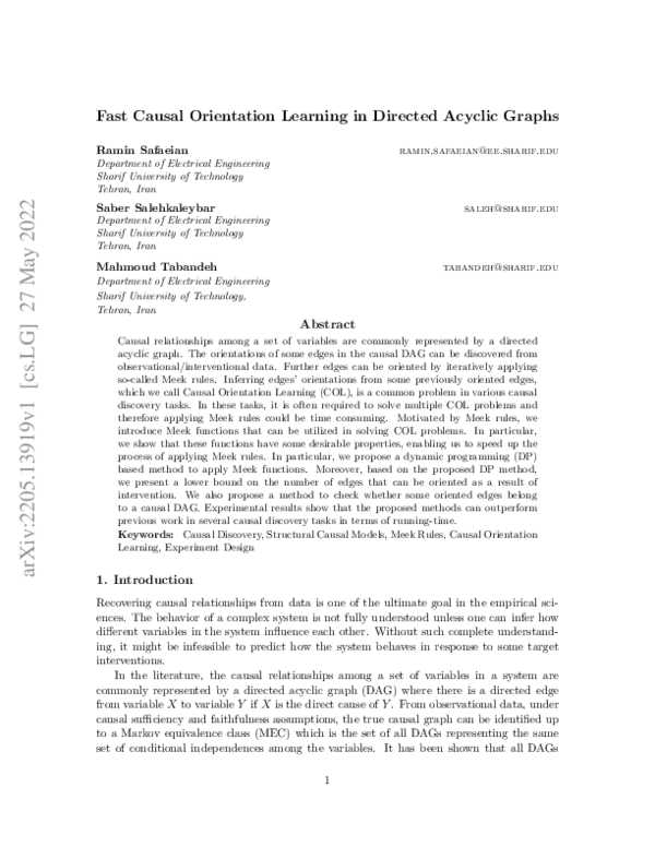 (PDF) Fast Causal Orientation Learning in Directed Acyclic Graphs