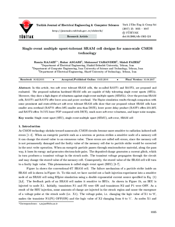 (PDF) Single event multiple upset-tolerant SRAM cell designs for nano-scale CMOS technology