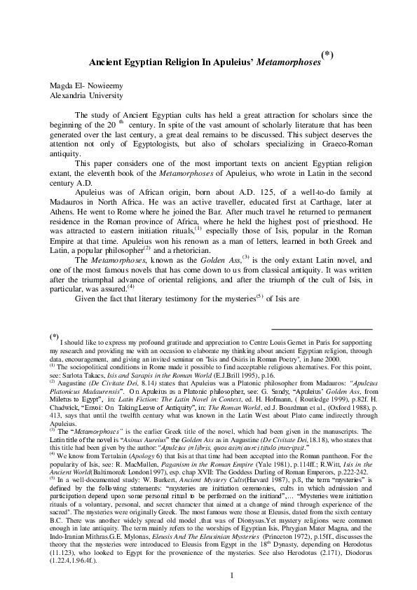 (PDF) Ancient Egyptian Religion In Apuleius’ Metamorphoses
