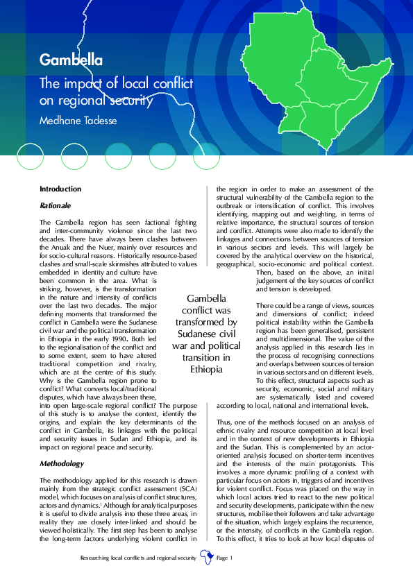(PDF) Gambella The Impact of Local Conflict On Regional Security